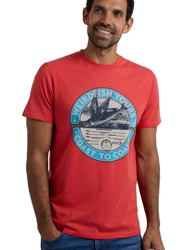 WEIRD FISH Coasting Front Print Graphic T-shirt - Retro Red