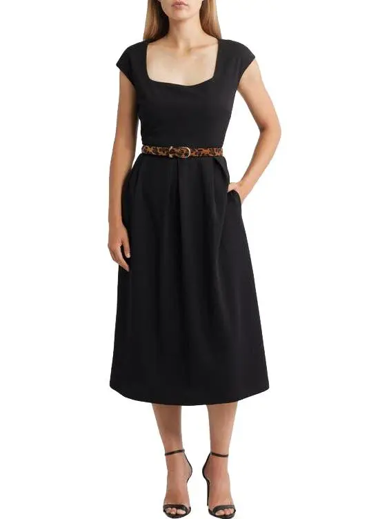 Julia Jordan Belted Fit And Flare Midi Dress - Black