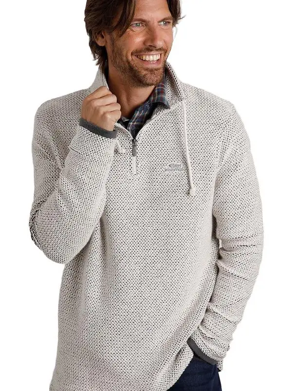 WEIRD FISH Cruiser 1/4 Zip Macaroni Sweatshirt - Ecru