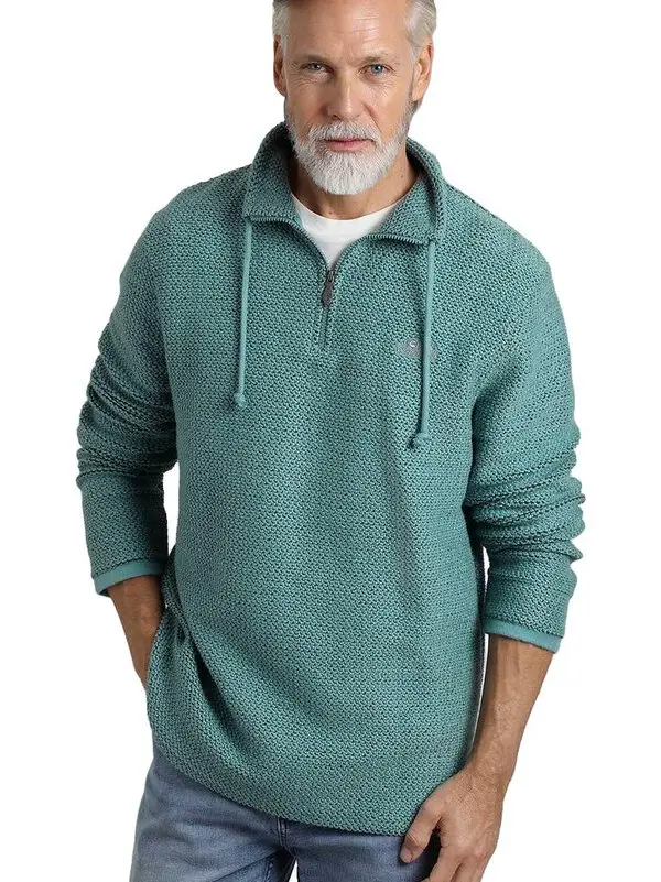 WEIRD FISH Cruiser 1/4 Zip Macaroni Sweatshirt - Mineral Blue