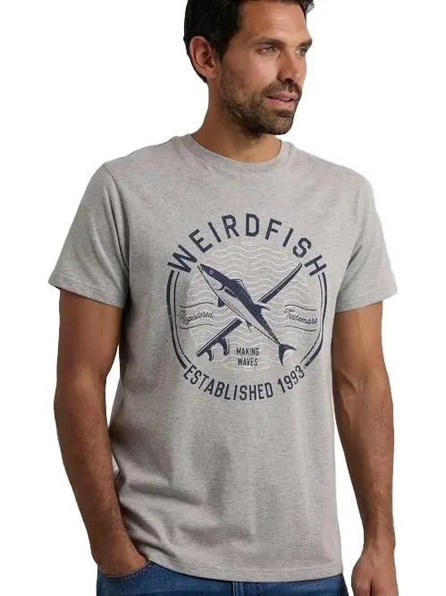 WEIRD FISH Hudson Front Print Branded T-shirt - Grey Marl