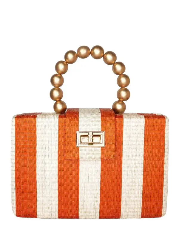 SOLI & SUN The Louisa Woven Straw Clutch - Orange & Cream Stripe