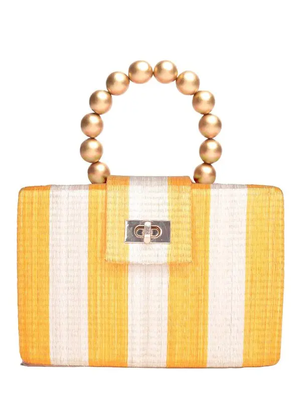 SOLI & SUN Louisa Woven Straw Clutch Bag - Yellow & Cream Stripe