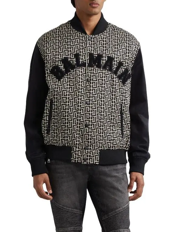 Balmain Monogram Varsity Jacket - Black/ Ivory