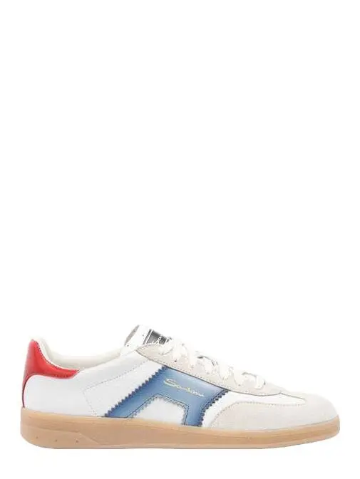 Santoni Leather And Suede Dbs Oly Sneaker - White/ Blue