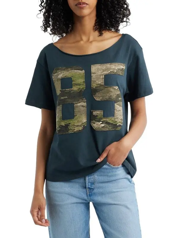 Daydreamer 85 Camo Appliqué Off-the-shoulder Cotton T-shirt - Vintage Black