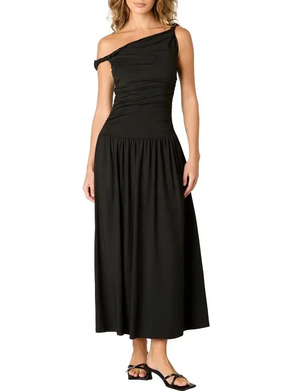 NIA Ruched One-shoulder Maxi Dress - Black