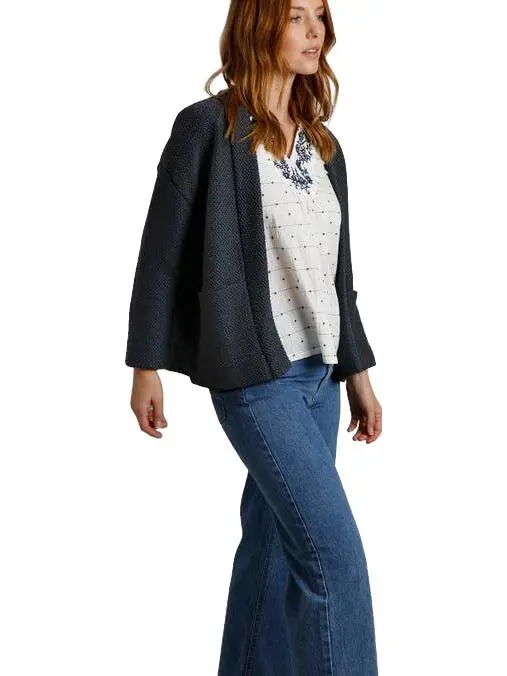 WEIRD FISH Cropped Macaroni Cardigan - Navy