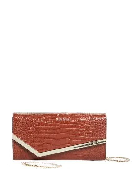 JIMMY CHOO Emmie Croc-embossed Leather Clutch - Cognac/ Light Gold