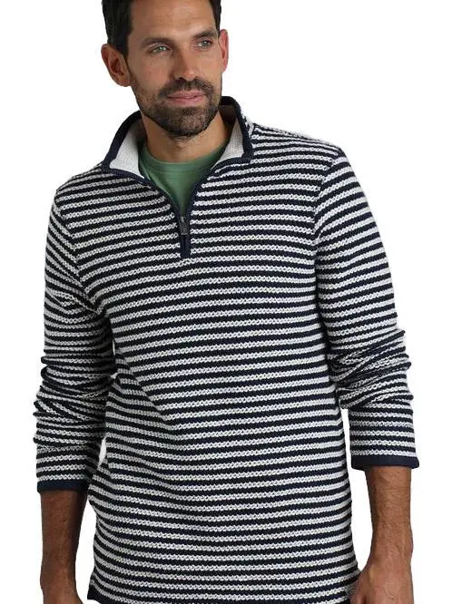 WEIRD FISH Shorling 1/4 Zip Striped Macaroni - Ecru