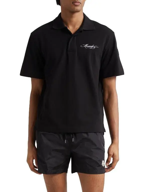 Moncler Logo Patch Cotton Piqué Polo - Smoky Black
