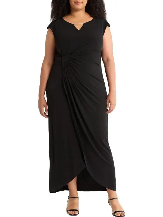 CONNECTED APPAREL Cap Sleeve Maxi Dress - Black