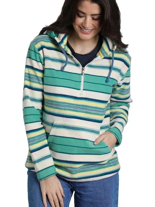WEIRD FISH Lana 1/4 Zip Stripe Microfleece Hoodie - Aqua Marine