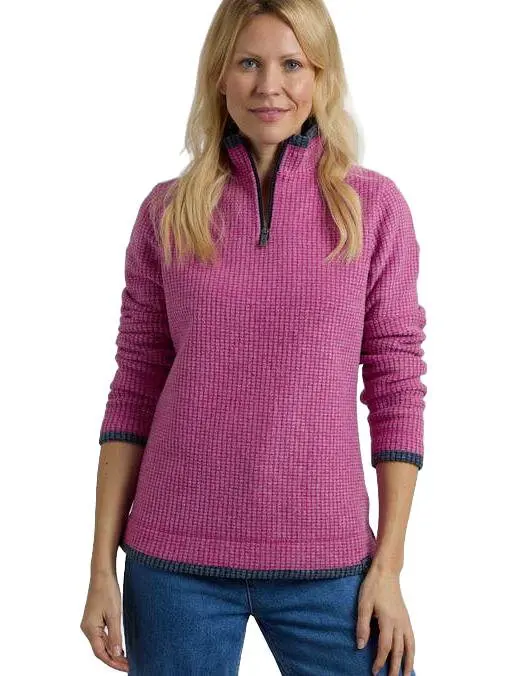 WEIRD FISH Beye 1/4 Zip Grid Fleece - Dark Raspberry