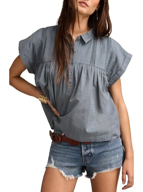 Lucky Brand Lace Inset Pintuck Tunic Shirt - Orion Blue