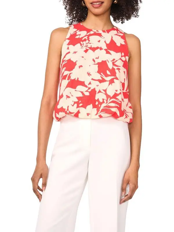 Vince Camuto Floral Bubble Hem Tank - Cayenne