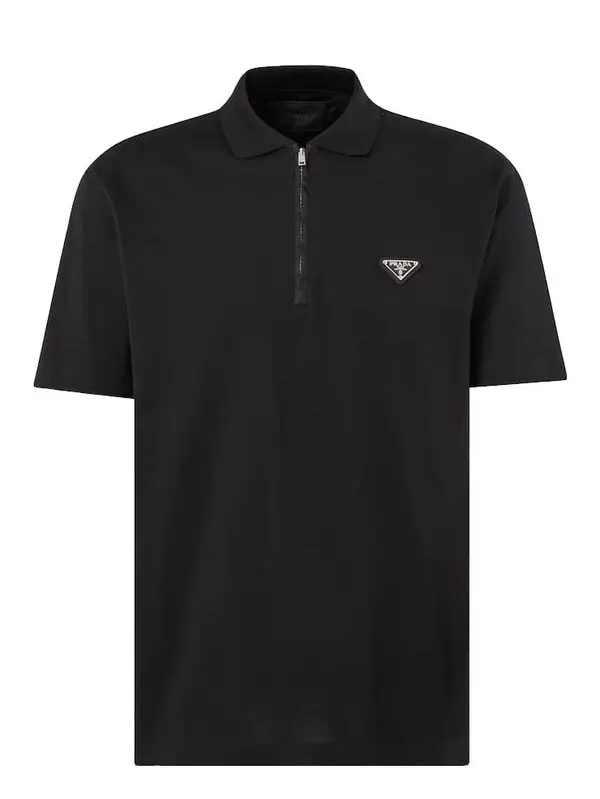 Prada Re-nylon-trimmed Cotton Piqué Polo Shirt - Black