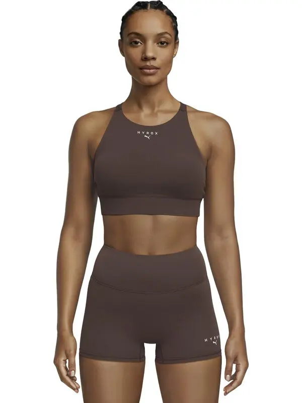 PUMA X Hyrox Shapeluxe High Neck Moisture Wicking, Mid Impact Sports Bra - Brown
