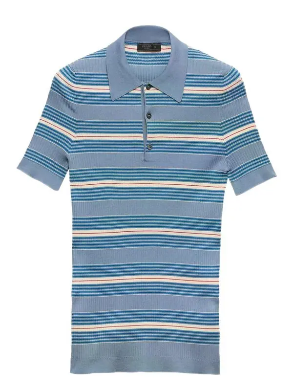 Prada Ribbed Cotton Polo Shirt - Blue