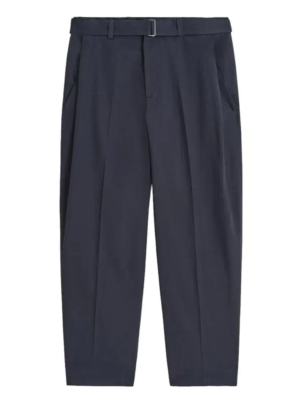 Cos Belted Tapered Cotton Trousers - Navy