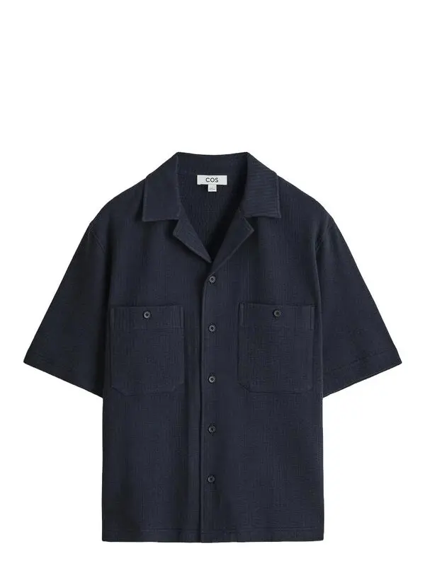 Cos Cotton-seersucker Resort Shirt - Navy