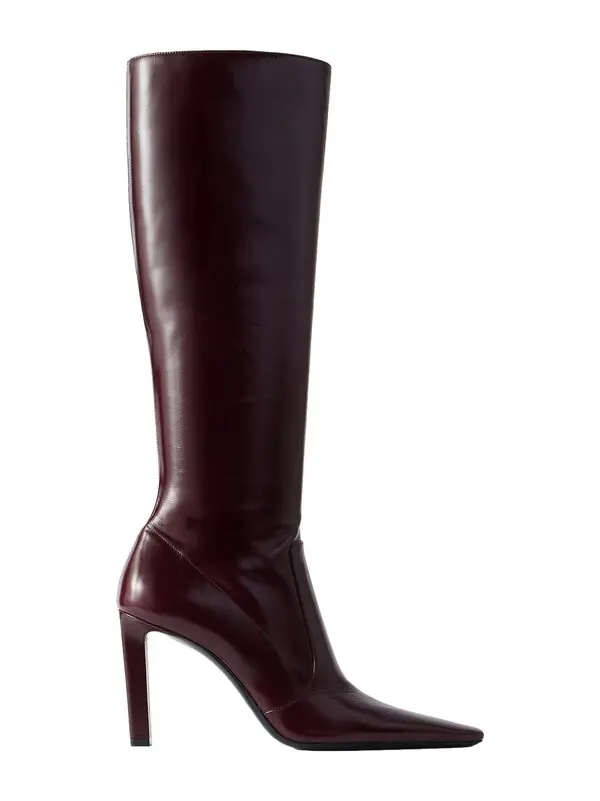 Saint Laurent Francoise Glossed-leather Knee Boots - Burgundy