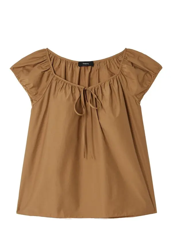 Theory Tie-neck Cotton-blend Poplin Blouse - Brown