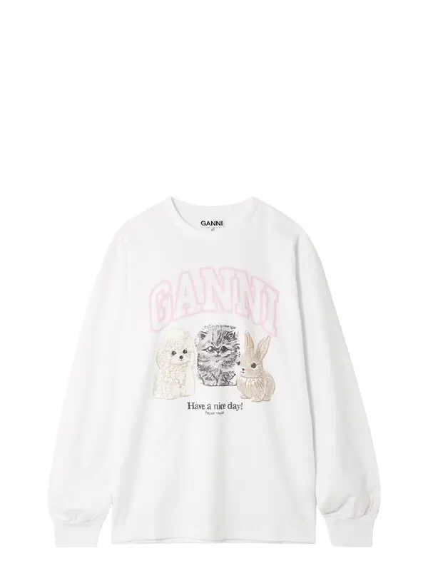 GANNI Oversized Printed Organic And Recycled Cotton-jersey Sweatshirt - White