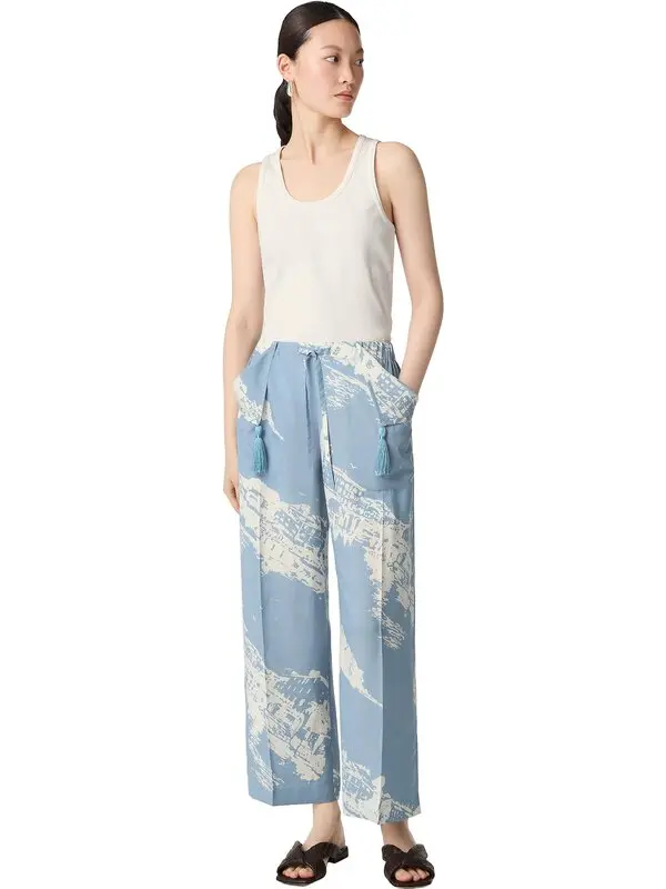 BOTTEGA  VENETA Printed Silk Shantung Pants - Blue/dove