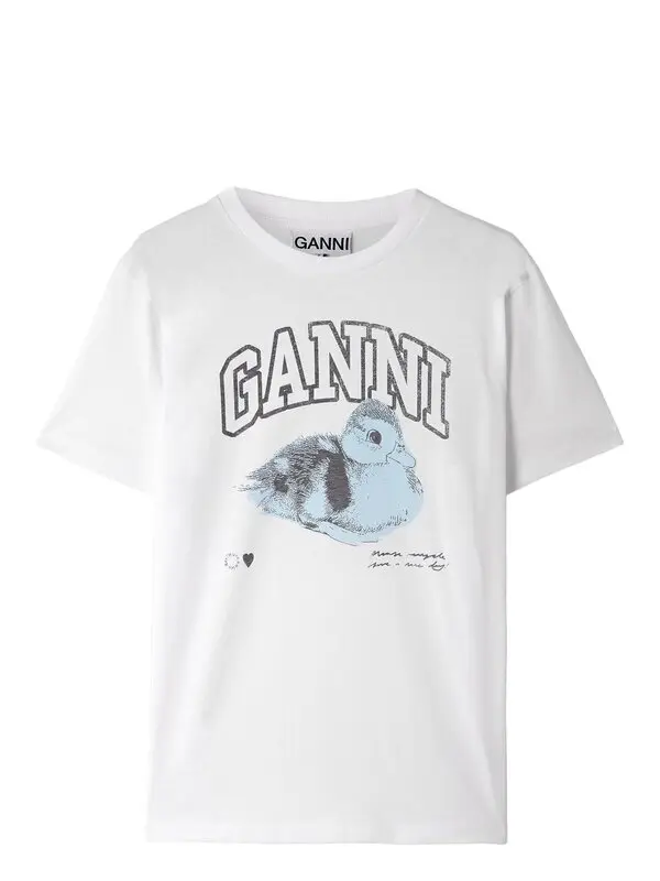 GANNI Printed Cotton-jersey T-shirt - White