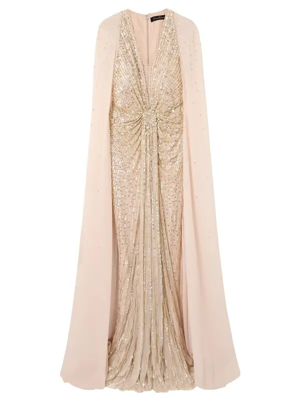 Jenny Packham Zenith Cape-effect Embellished Gown - Gold