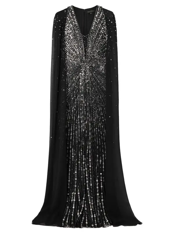 Jenny Packham Zenith Cape-effect Embellished Gown - Black