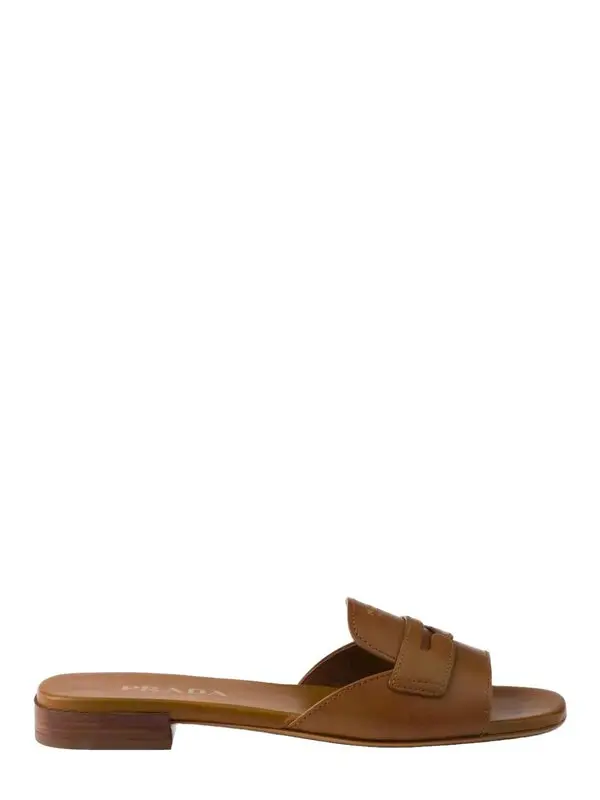 Prada Triangle-logo Leather Sandals - Brown
