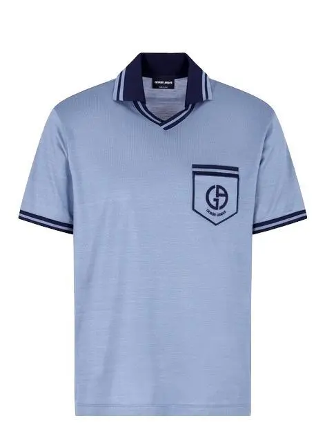 Giorgio Armani Silk Piqué Jersey Polo Shirt - Blue