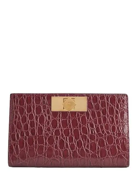 GIUSEPPE ZANOTTI Crocodile-print Leather Clutch With Chain Strap - Burgundy