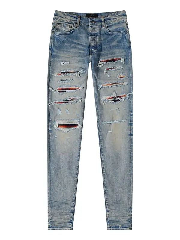 Amiri Plaid Thrasher Skinny Jean - Blue
