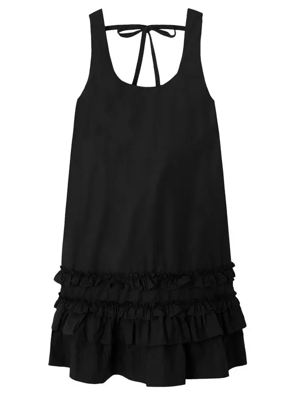 GANNI Ruffled Organic Cotton-poplin Mini Dress - Black