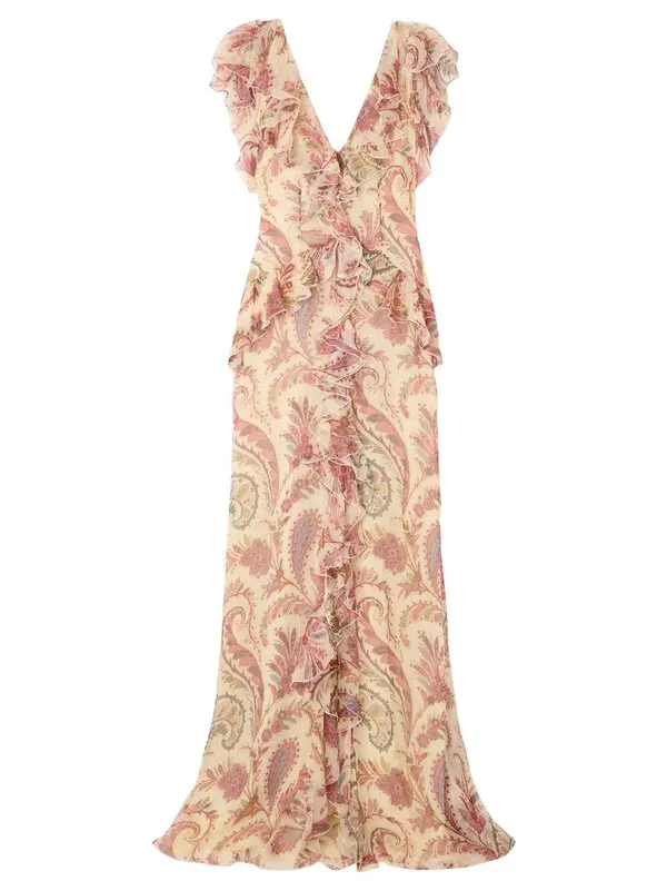 Etro Ruffled Printed Silk-crepon Maxi Dress - Pink