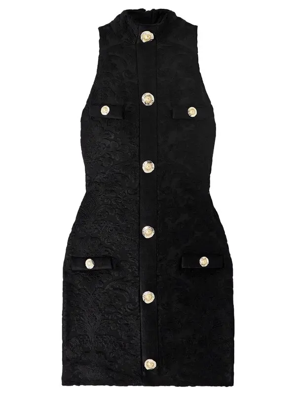 Balmain Button-embellished Bouclé Jacquard-knit Mini Dress - Black