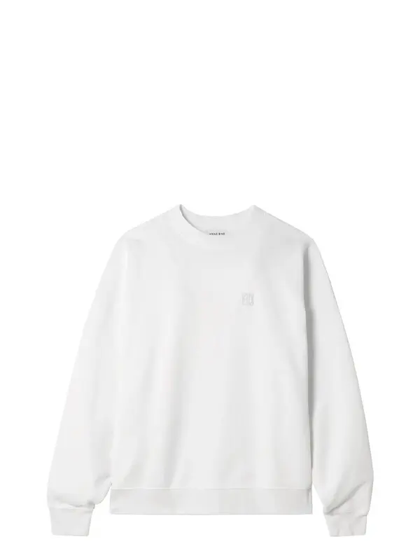 ANINE BING Miles Embroidered Cotton-jersey Sweatshirt - White