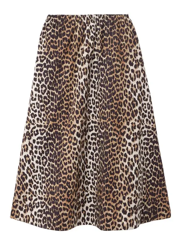 GANNI Leopard-print Organic Cotton-poplin Midi Skirt - Animal Print