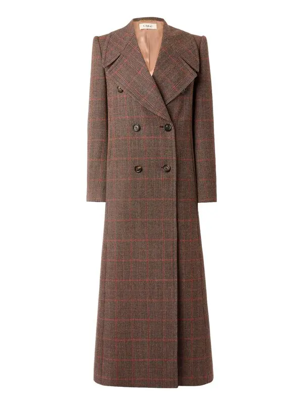 Chloé Double-breasted Checked Wool Coat - Brown
