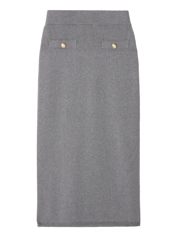 Alessandra Rich Button-embellished Cotton And Cashmere-blend Midi Skirt - Gray