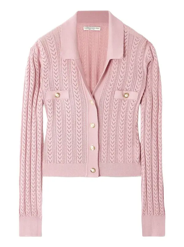 Alessandra Rich Pointelle-knit Cotton And Cashmere-blend Cardigan - Pink