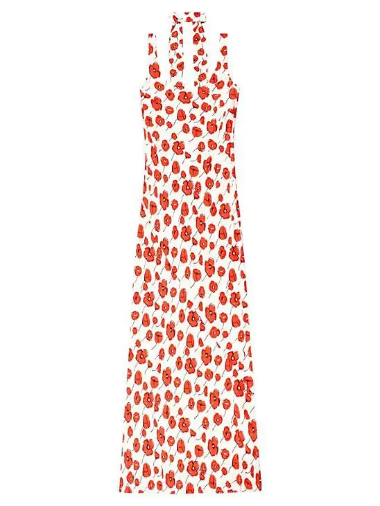RO&ZO Ella Poppy-print Woven Maxi Dress - Red