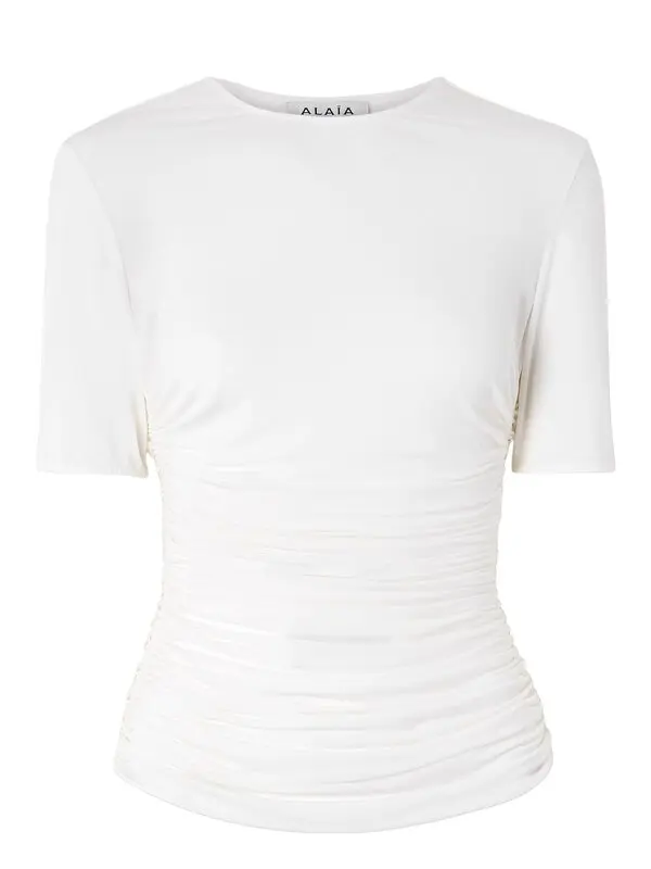 Alaïa Ruched Stretch-jersey T-shirt - White