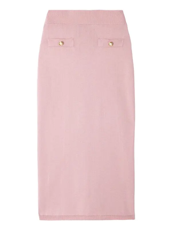 Alessandra Rich Button-embellished Cotton And Cashmere-blend Midi Skirt - Pink