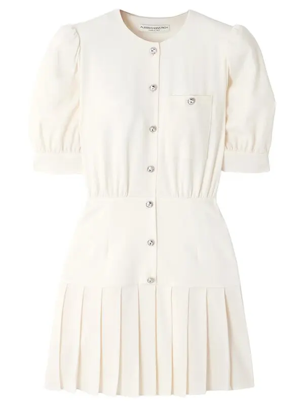 Alessandra Rich Crystal-embellished Pleated Mini Dress - White
