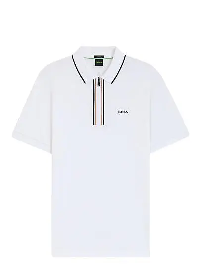 BOSS Logo-print Short-sleeve Stretch-cotton Polo - White
