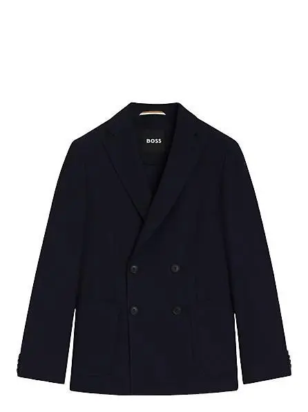 BOSS Double-breasted Notched-lapel Cotton-wool Blend Blazer - Dark Blue